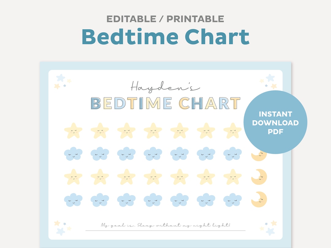 Editable Bedtime Printable, Sleep Sticker Chart Template, Boys Sleep ...