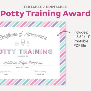 Editable Potty Training Award Certificate, Potty Training Award ...