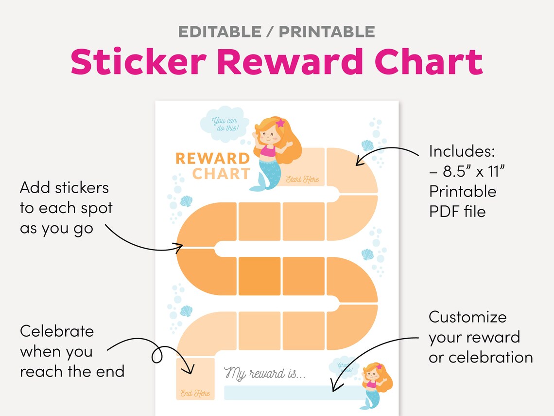 Mermaid Reward Chart for Kids Sticker Reward Chart Kids - Etsy