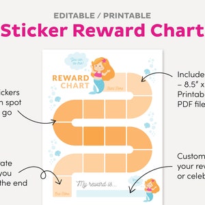 Mermaid Reward Chart for Kids, Sticker Reward Chart, Kids Chore ...