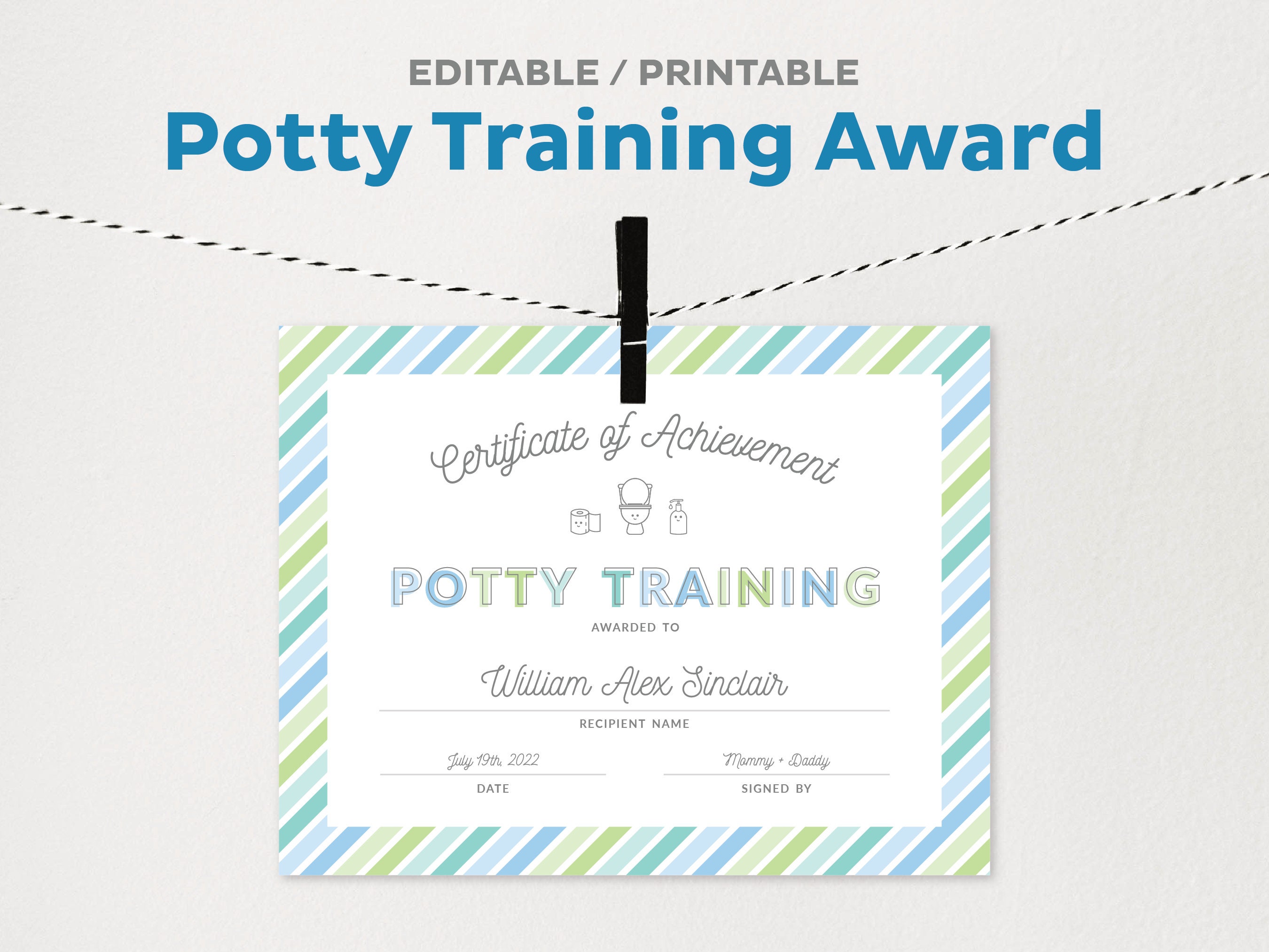 Editable Potty Training Award Certificate, Potty Training Award ...