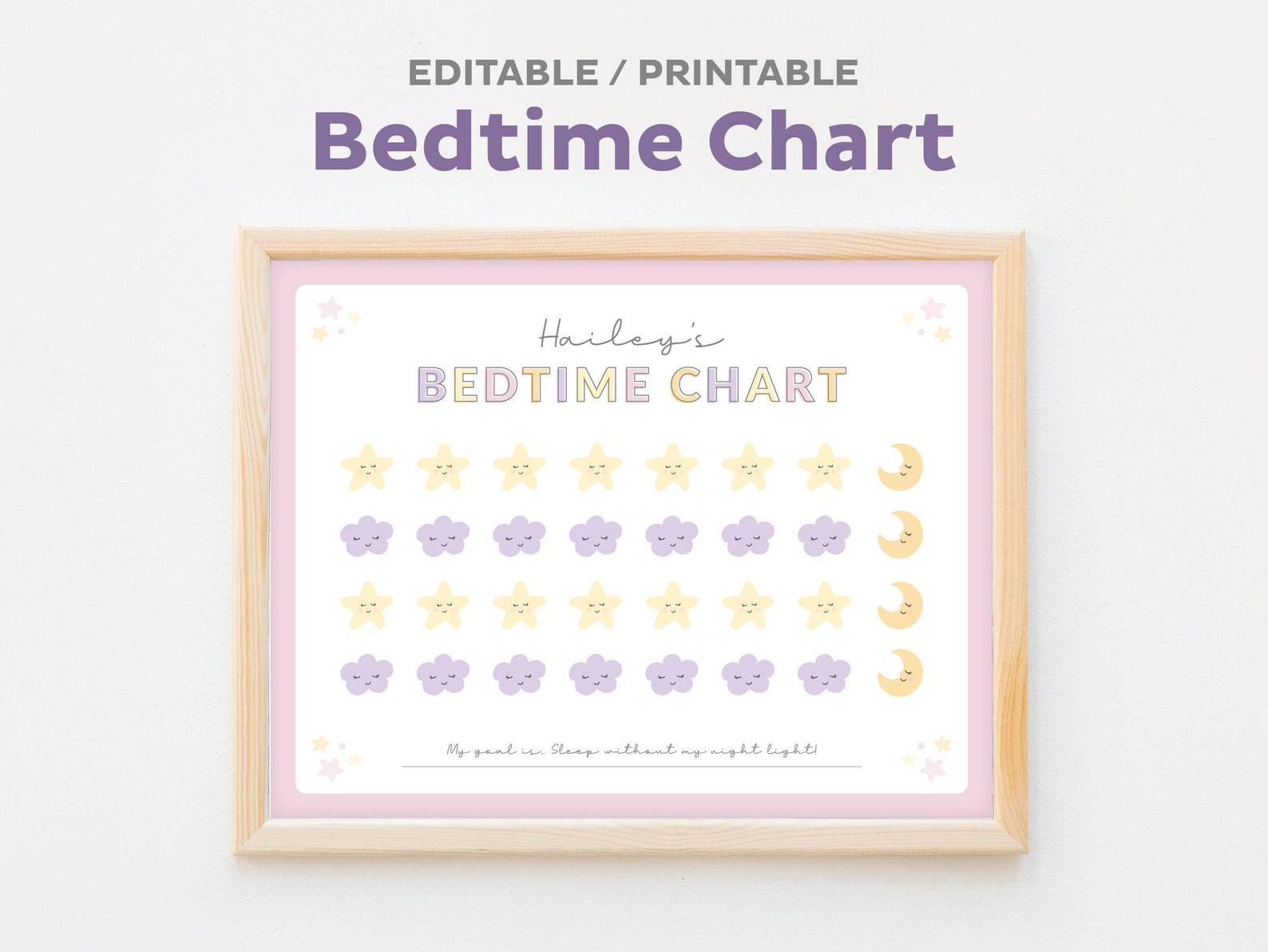 Editable Bedtime Printable, Sleep Sticker Chart Template, Girl Sleep ...