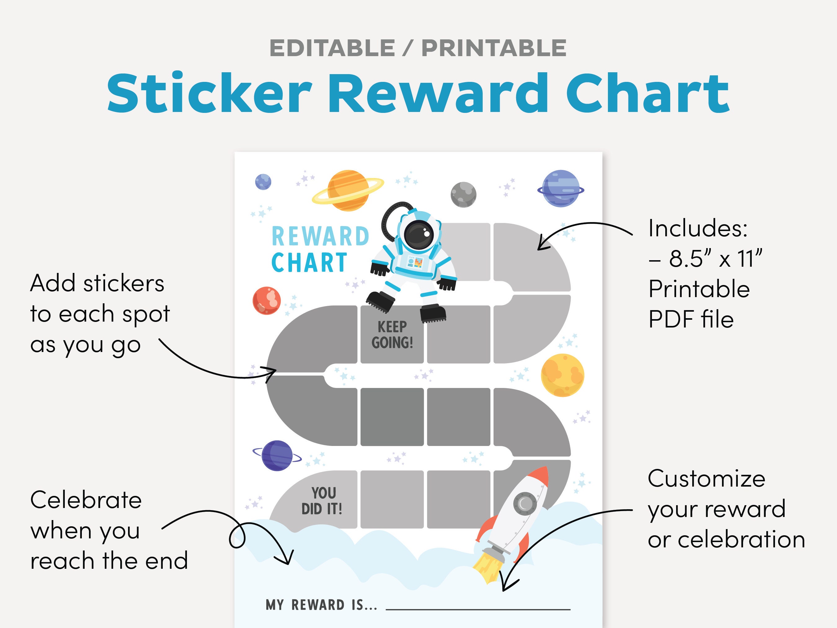 Space Astronaut Reward Chart for Kids Sticker Reward Chart - Etsy