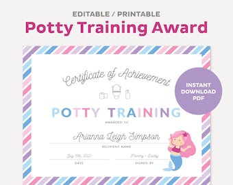 Editable Potty Training Award Certificate, Potty Training Award ...