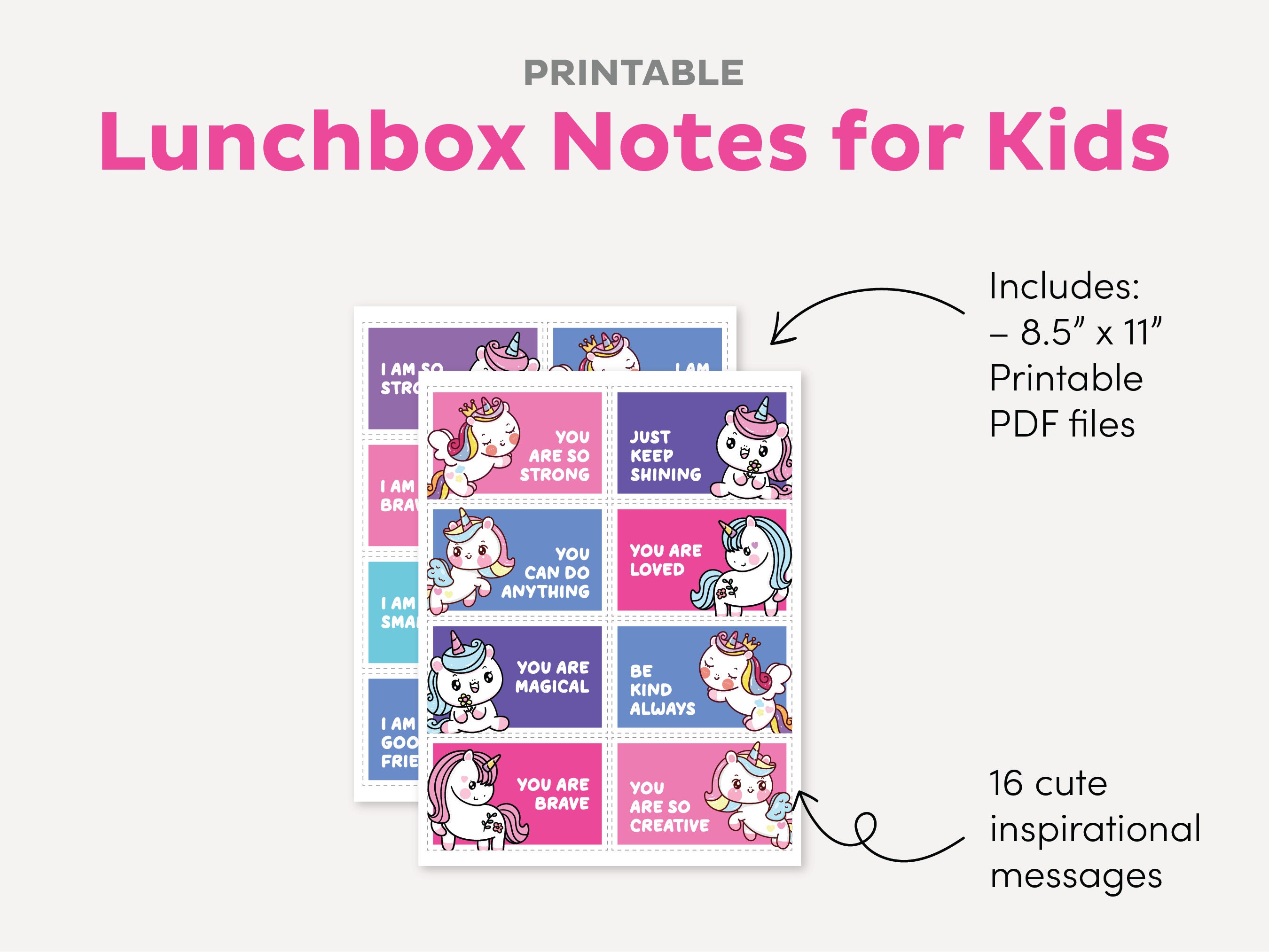 Printable Lunchbox Notes for Kids, Inspirational Lunch Bag Cards ...