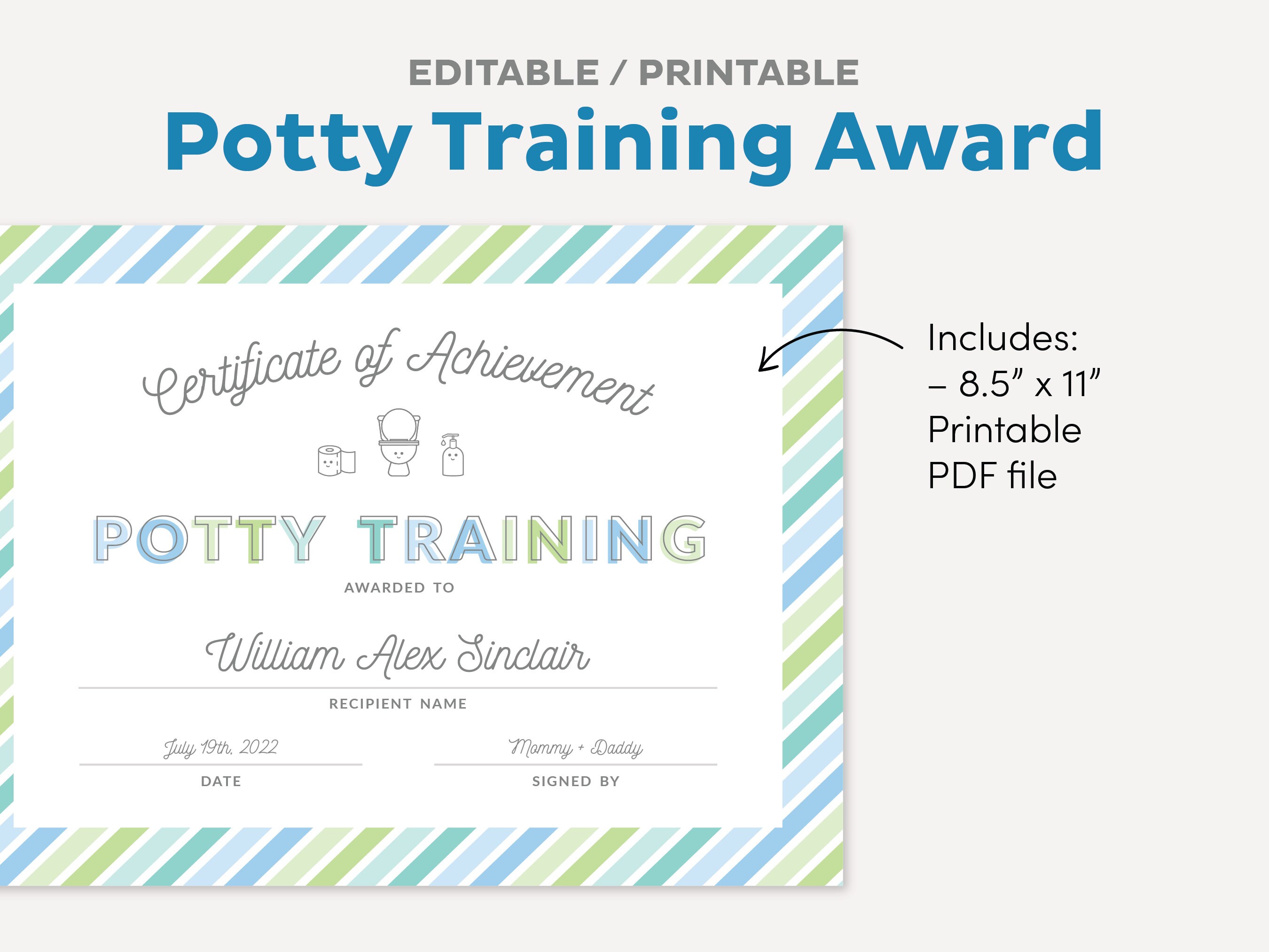 Editable Potty Training Award Certificate, Potty Training Award ...