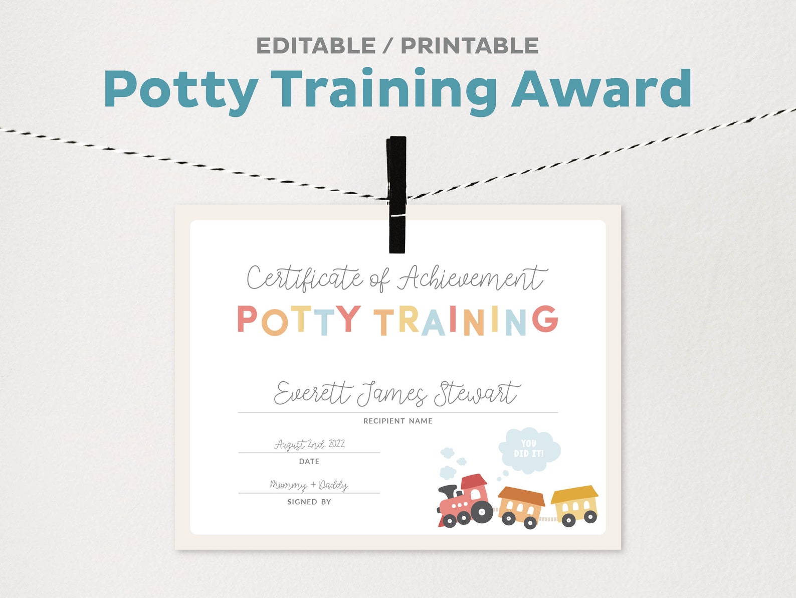 Editable Potty Training Award Certificate, Potty Training Award ...