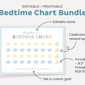 Editable Bedtime Printable Bundle, Sleep Sticker Chart Template, Boys ...