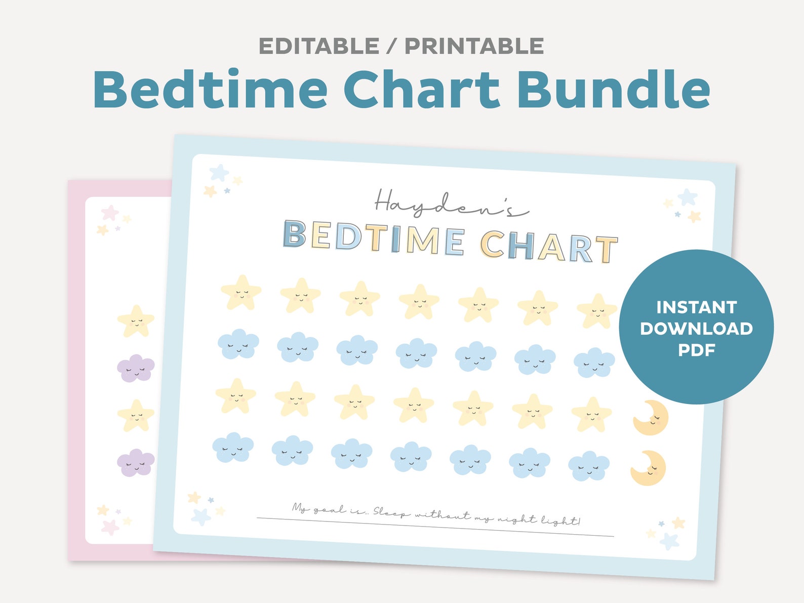 Editable Bedtime Printable Bundle, Sleep Sticker Chart Template, Boys ...
