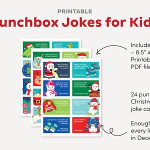 Printable Christmas Lunchbox Jokes for Kids, Funny Lunch Bag Cards ...