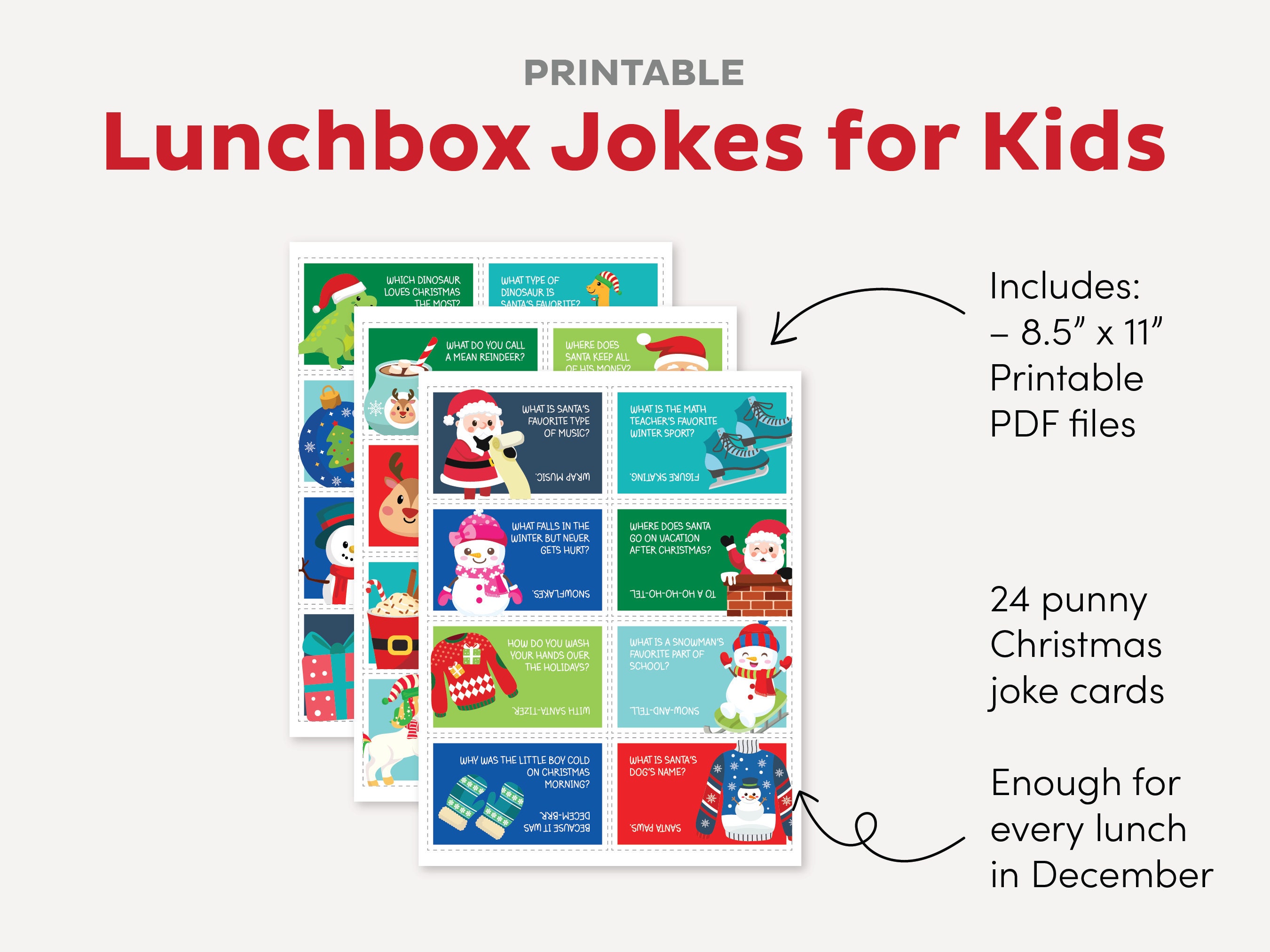 Printable Christmas Lunchbox Jokes for Kids, Funny Lunch Bag Cards ...