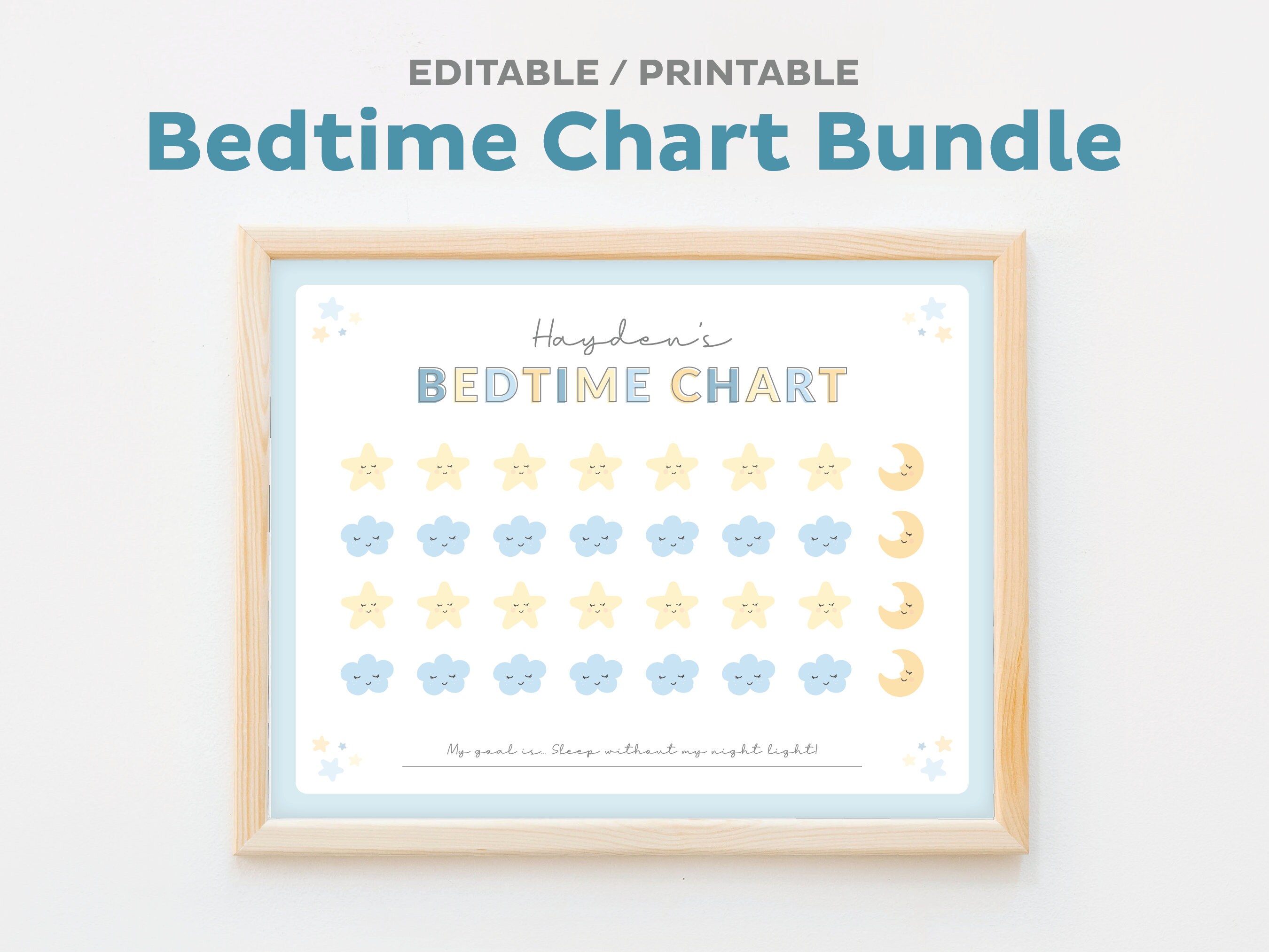 Editable Bedtime Printable Bundle, Sleep Sticker Chart Template, Boys ...