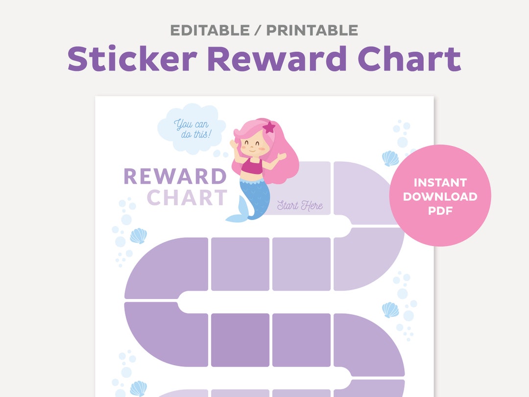 Mermaid Reward Chart for Kids, Sticker Reward Chart, Kids Chore ...