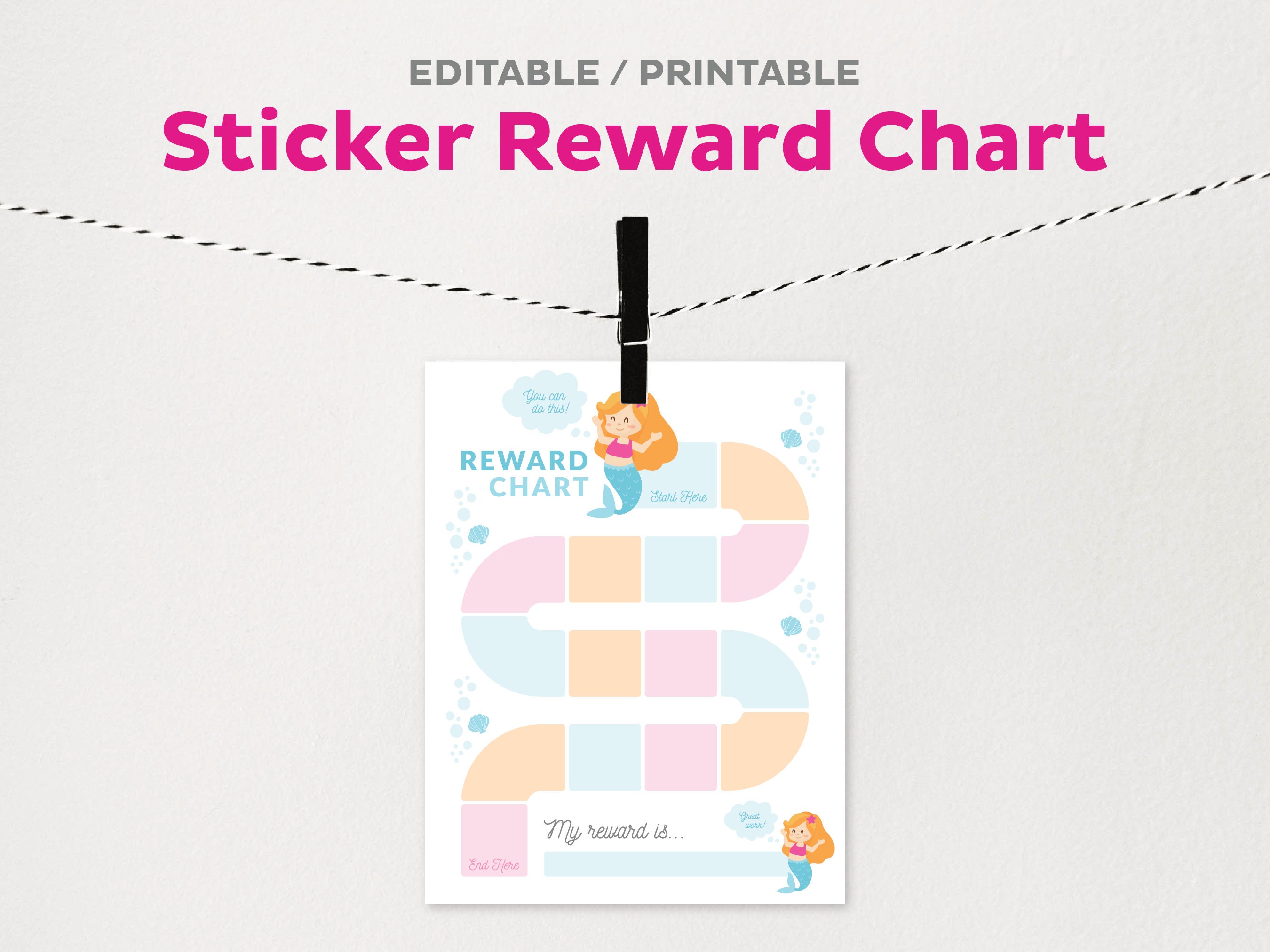 Mermaid Reward Chart for Kids Sticker Reward Chart Kids - Etsy
