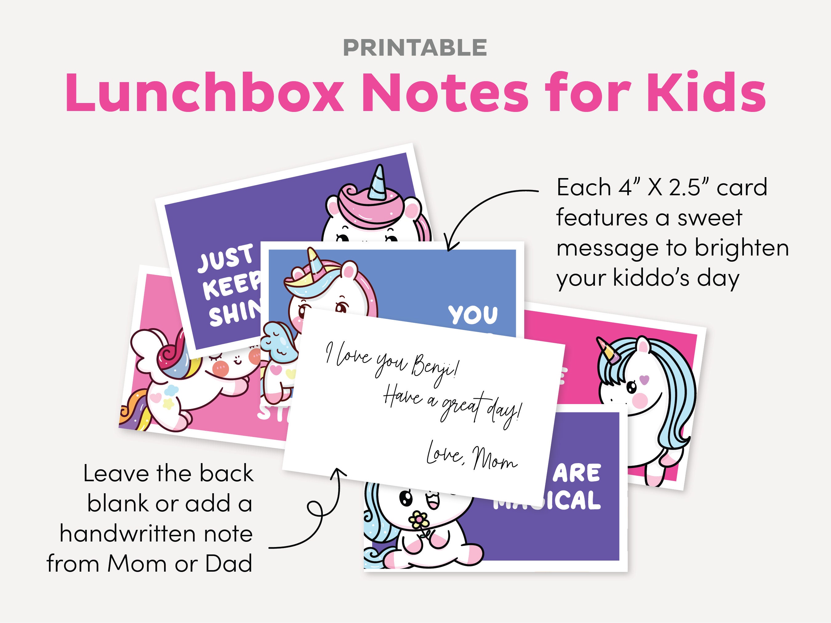 Printable Lunchbox Notes for Kids, Inspirational Lunch Bag Cards ...