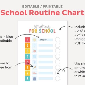 Ready for School Routine Chart for Kids, Morning Routine, Printable ...