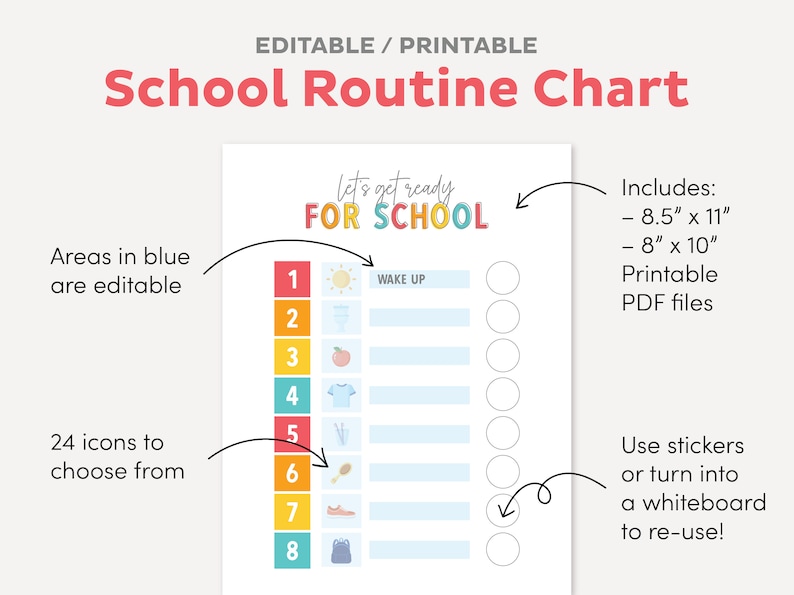 Ready for School Routine Chart for Kids, Morning Routine, Printable ...