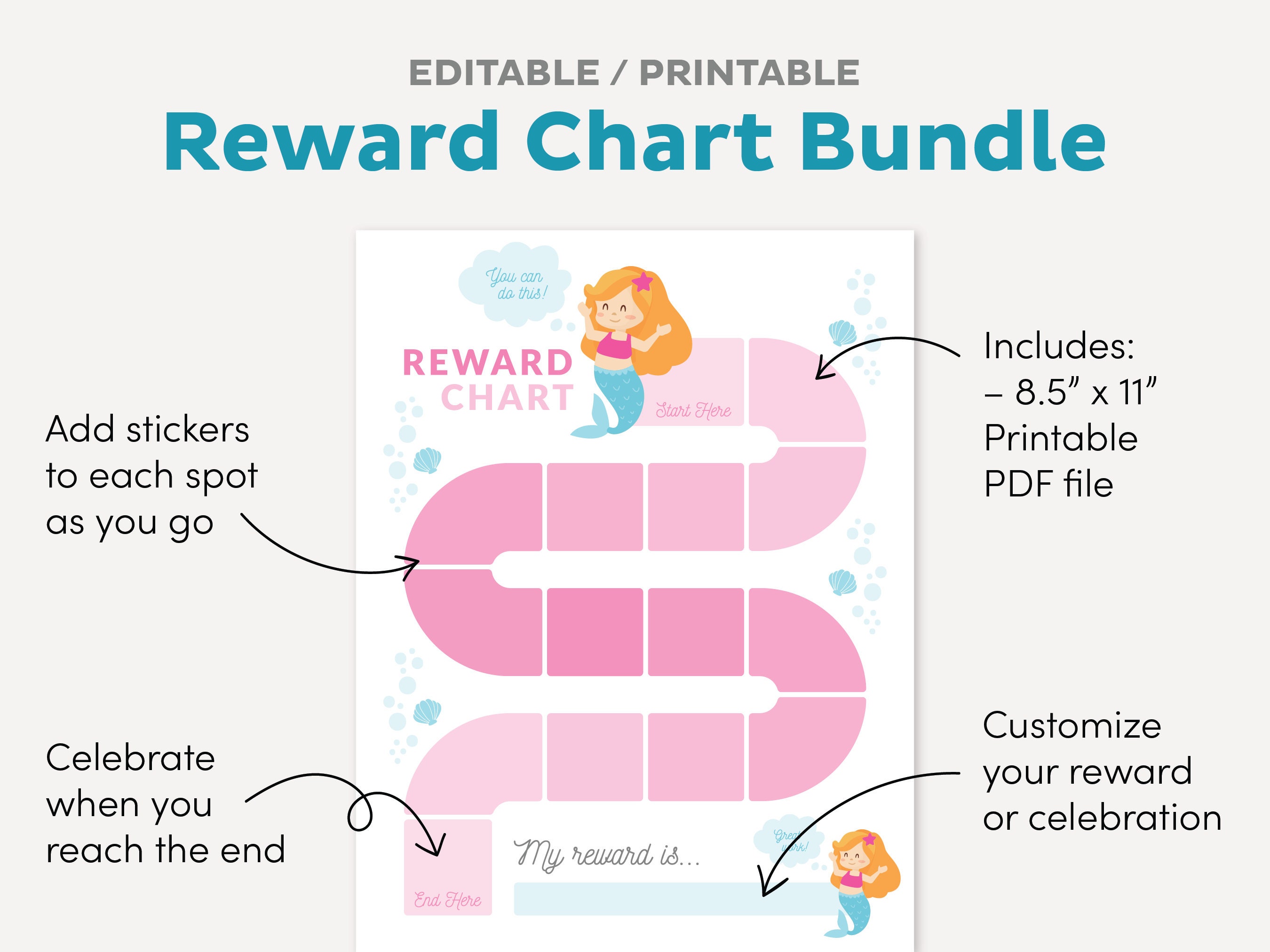 Mermaid Reward Chart Bundle for Kids, Sticker Reward Chart, Kids Chore ...