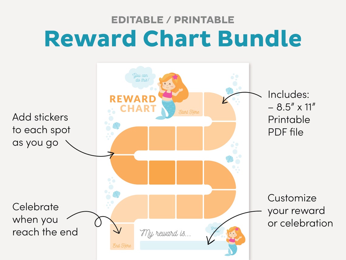 Mermaid Reward Chart Bundle for Kids Sticker Reward Chart - Etsy