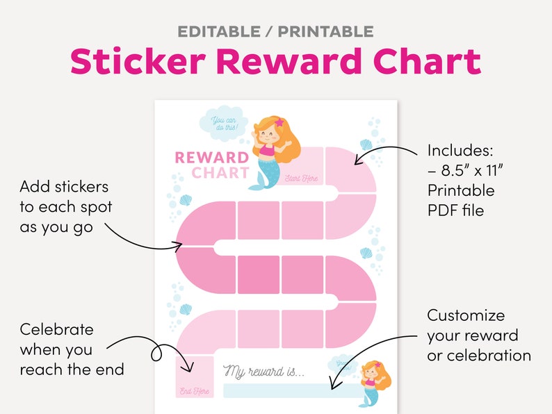 Mermaid Reward Chart for Kids Sticker Reward Chart Kids - Etsy Australia