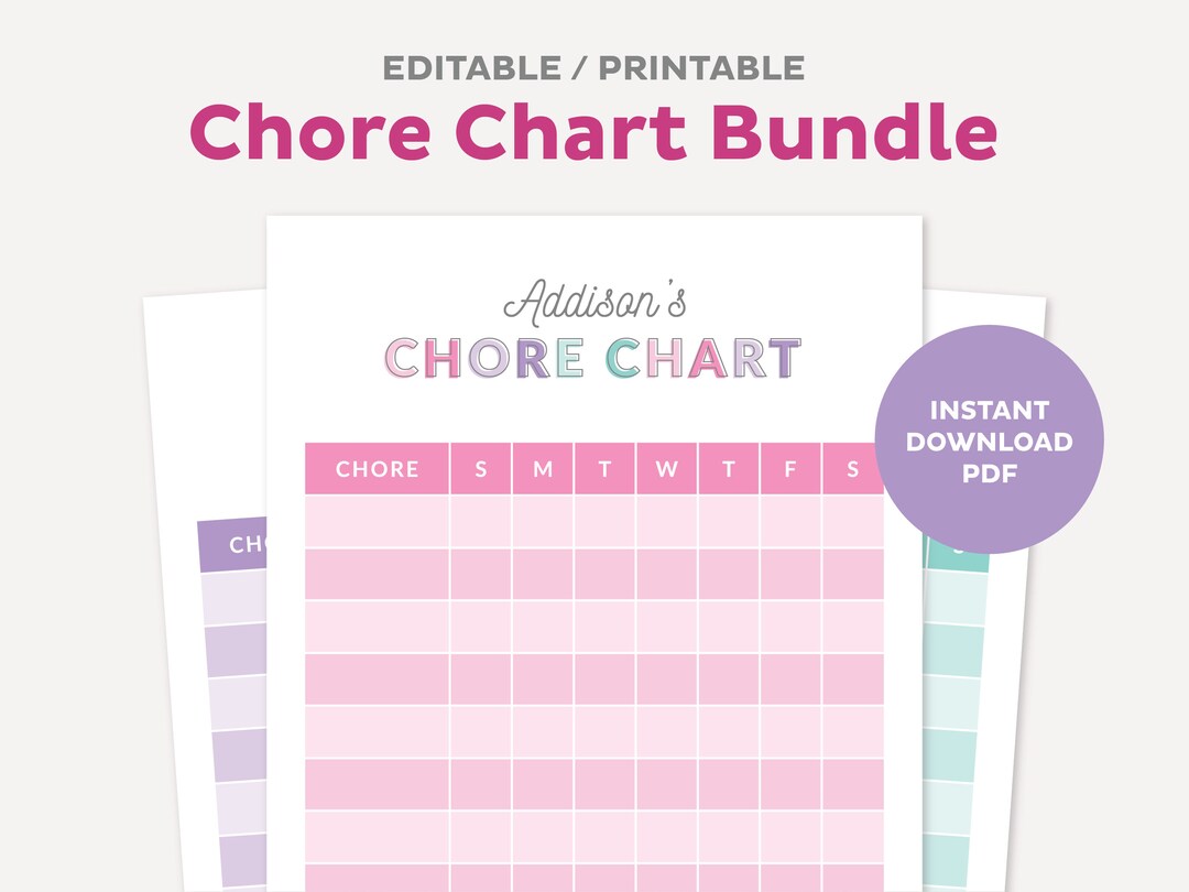 Editable Chore Chart for Kids, Kids Reward Chart, Kids Chore Printable ...