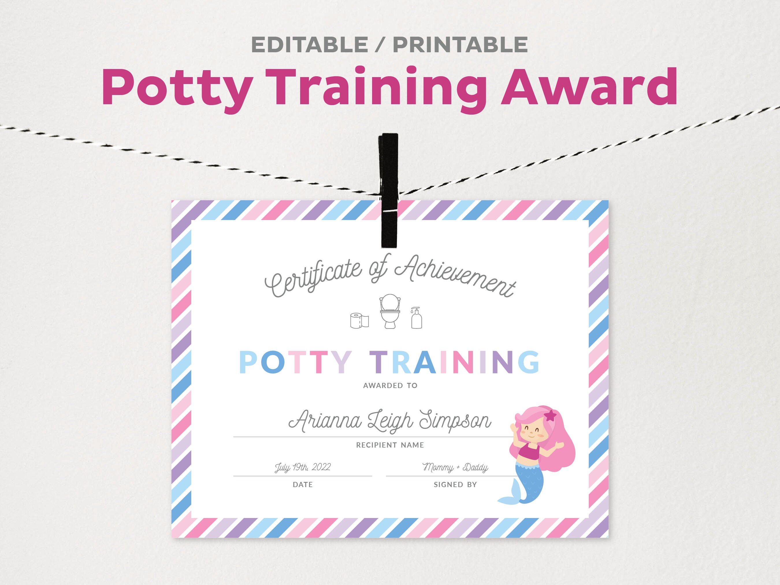 Editable Potty Training Award Certificate, Potty Training Award ...