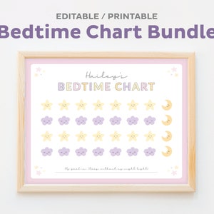 Editable Bedtime Printable Bundle, Sleep Sticker Chart Template, Girl ...