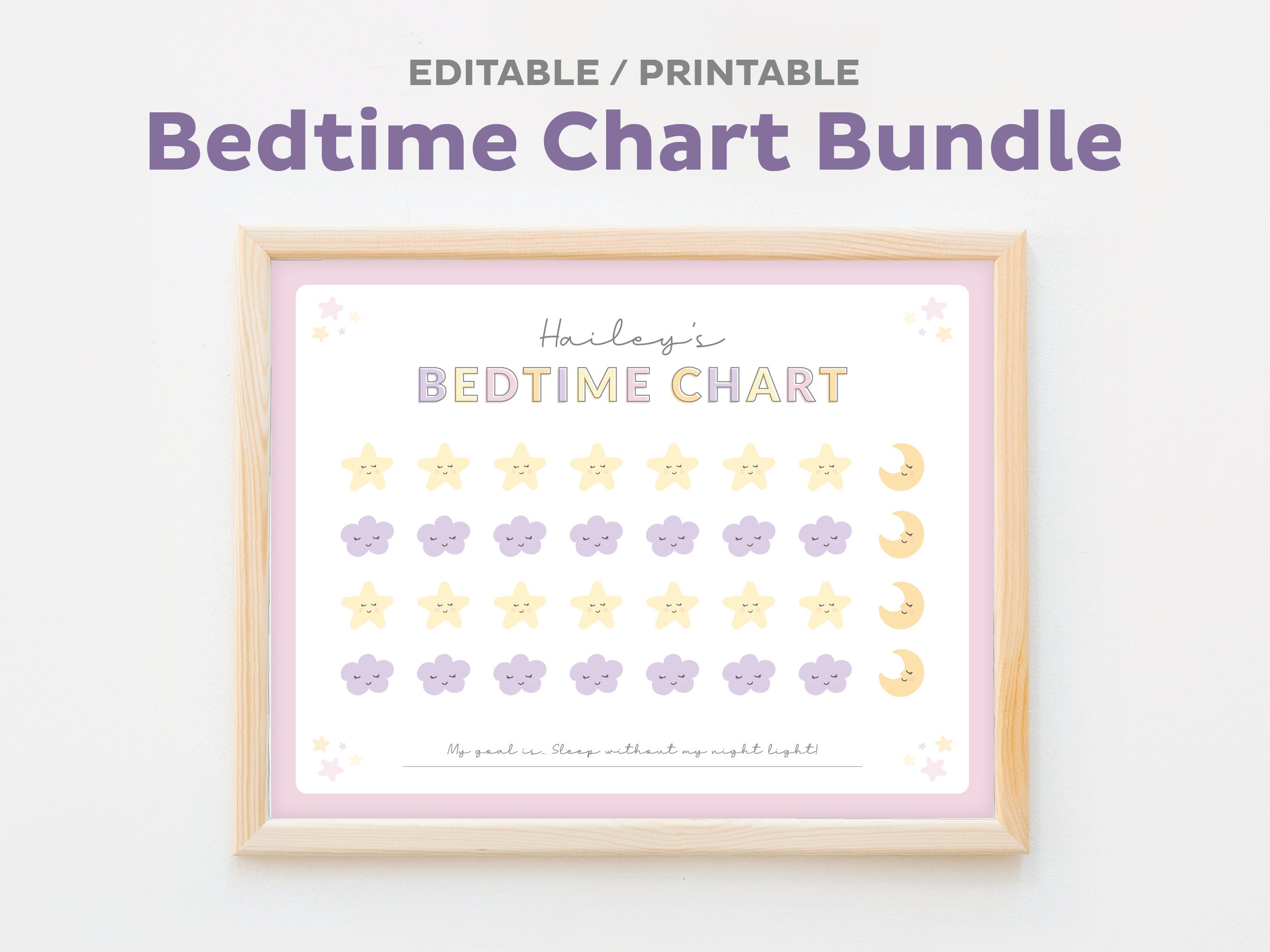 Editable Bedtime Printable Bundle, Sleep Sticker Chart Template, Girl ...