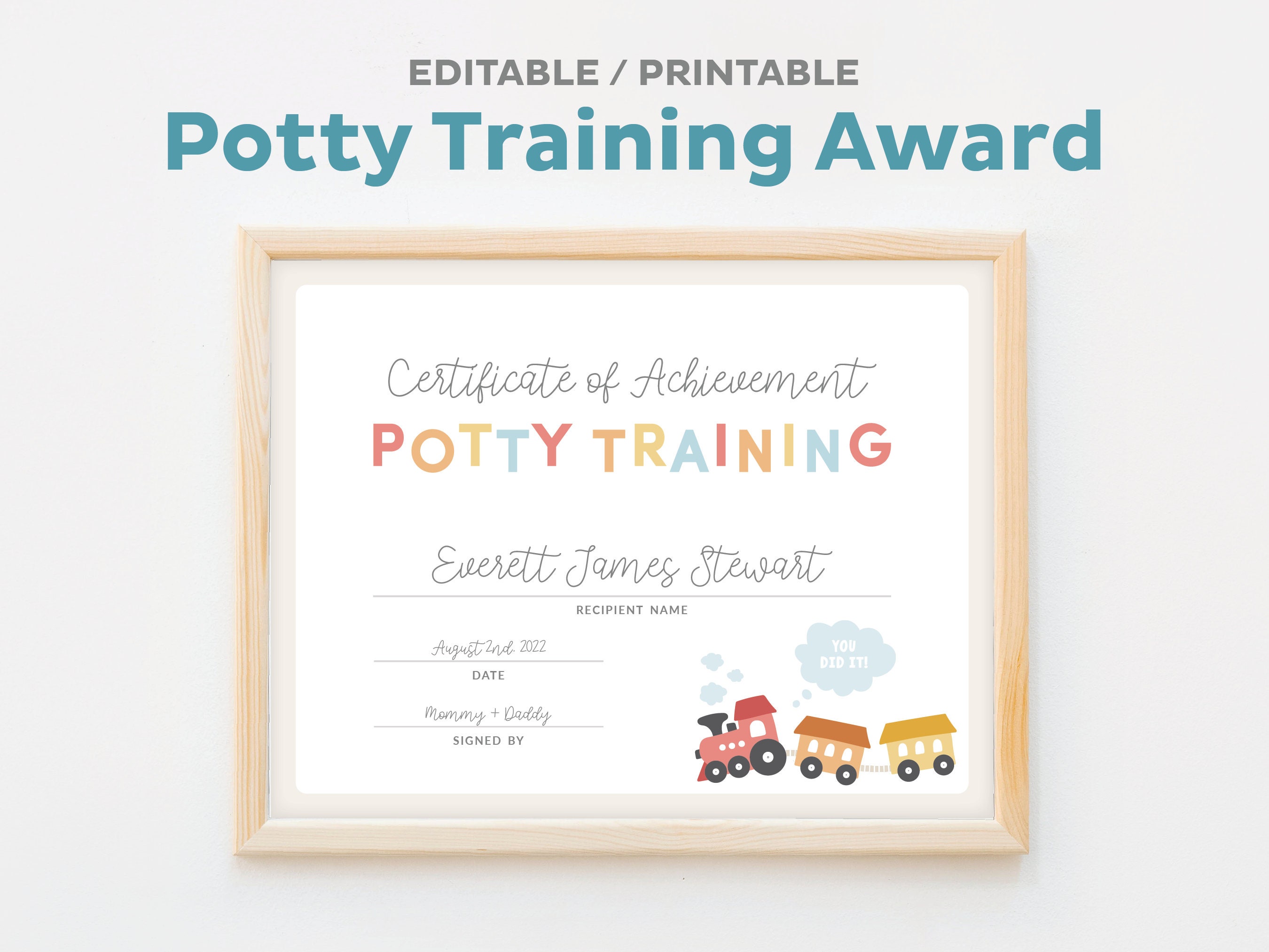 Editable Potty Training Award Certificate, Potty Training Award ...