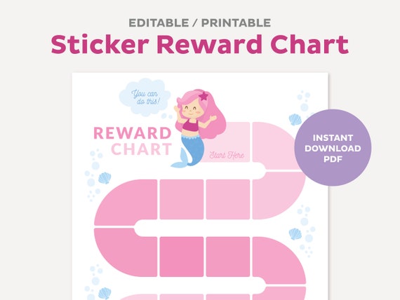 Mermaid Reward Chart for Kids Sticker Reward Chart Kids - Etsy
