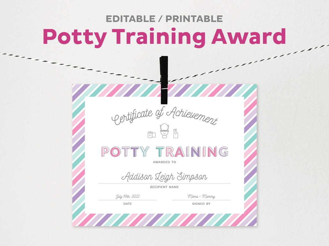 Editable Potty Training Award Certificate Potty Training - Etsy