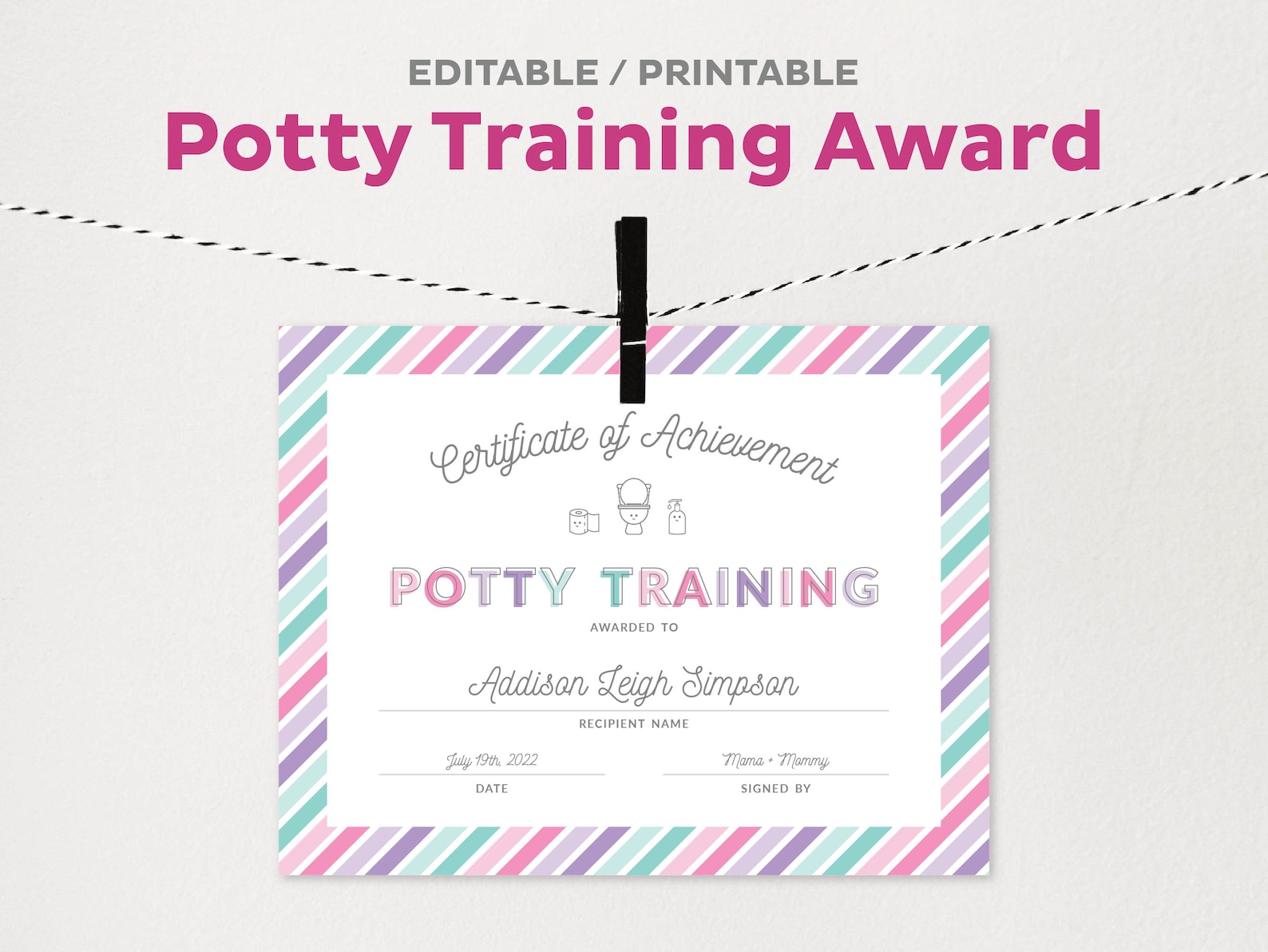 Editable Potty Training Award Certificate, Potty Training Award ...