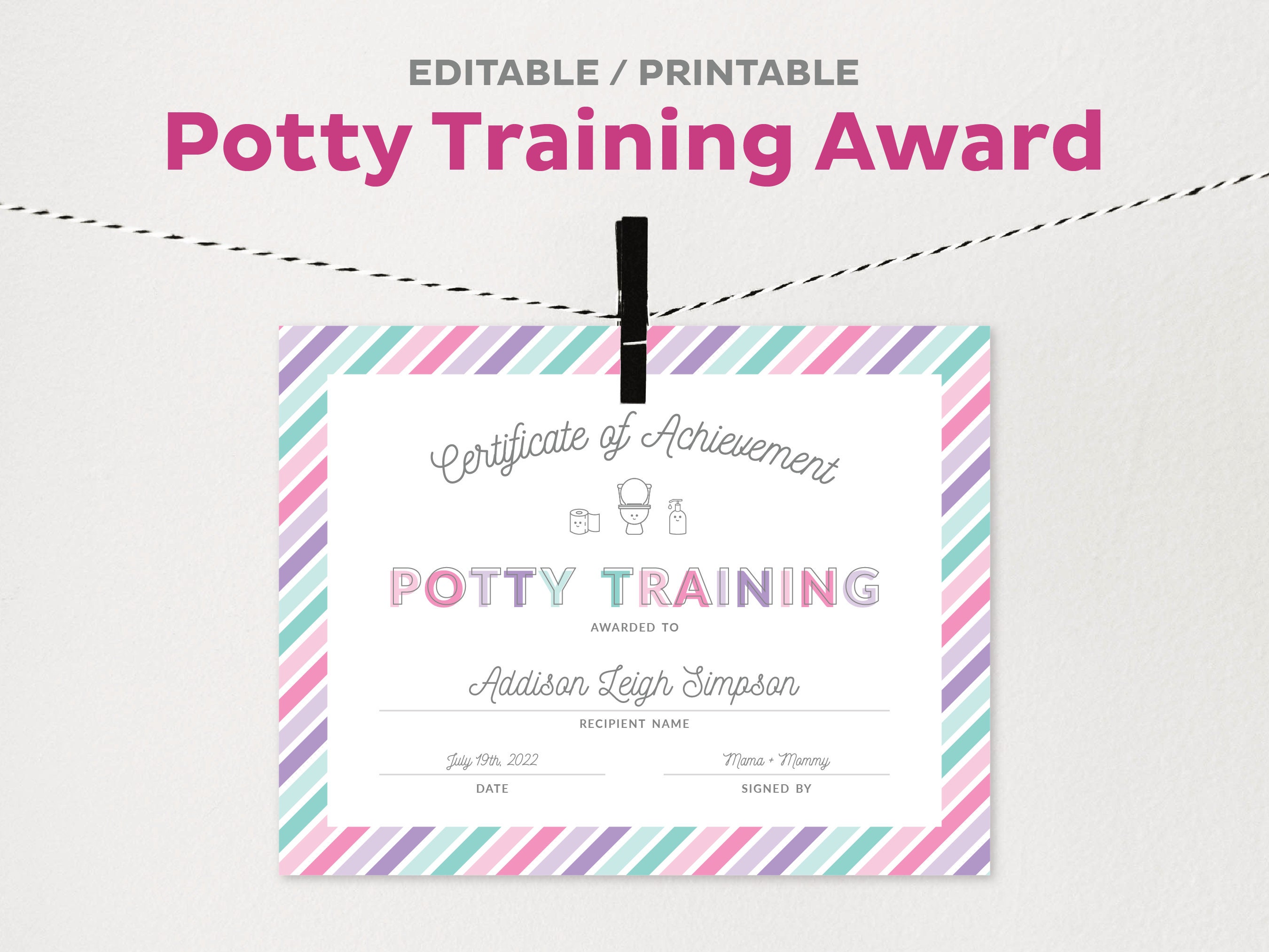 Editable Potty Training Award Certificate, Potty Training Award ...