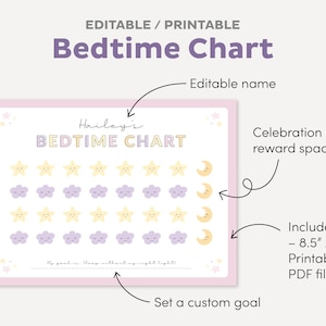 Editable Bedtime Printable, Sleep Sticker Chart Template, Girl Sleep ...