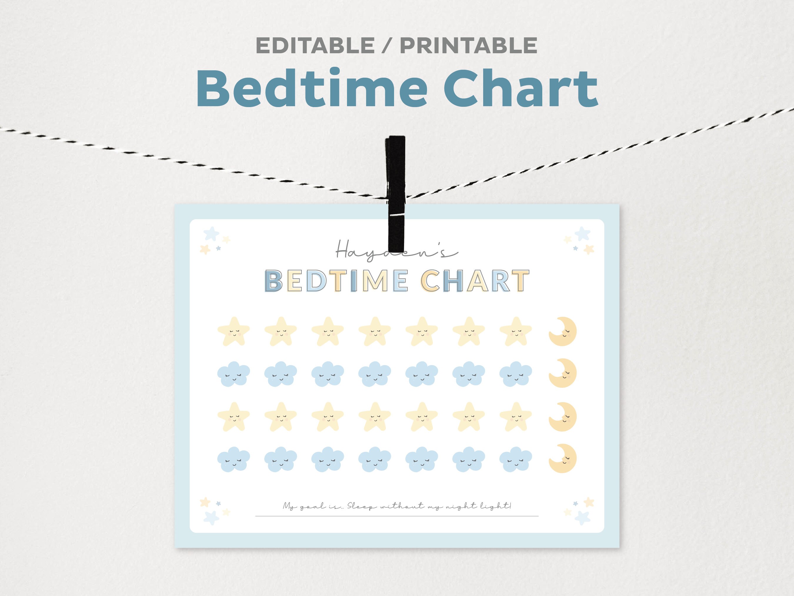 Editable Bedtime Printable, Sleep Sticker Chart Template, Boys Sleep ...