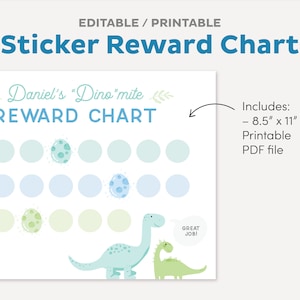Dinosaur Reward Chart for Kids, Sticker Reward Chart, Kids Chore ...