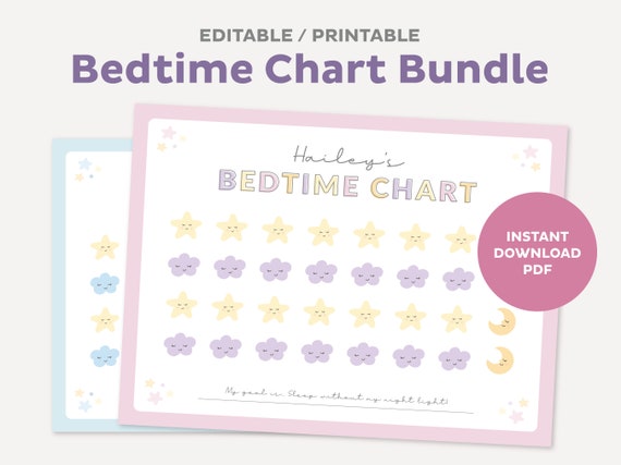 Editable Bedtime Printable Bundle Sleep Sticker Chart - Etsy