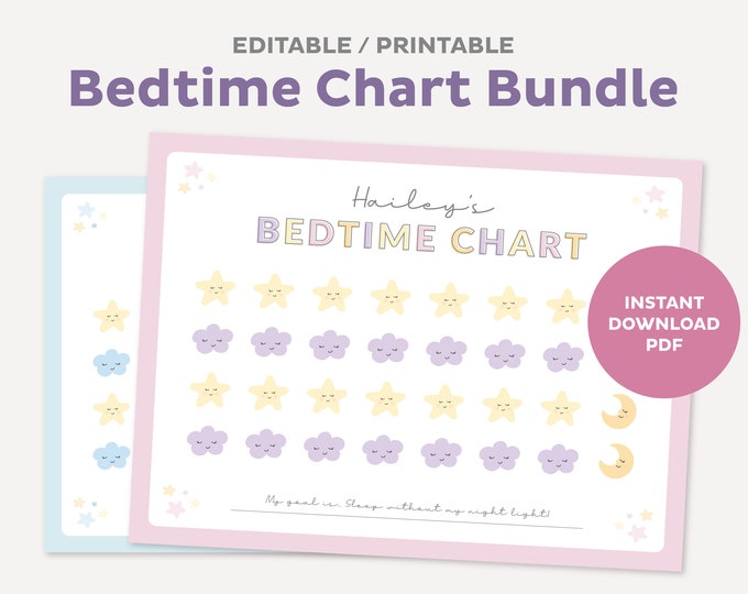Editable Bedtime Printable, Sleep Sticker Chart Template, Girl Sleep ...