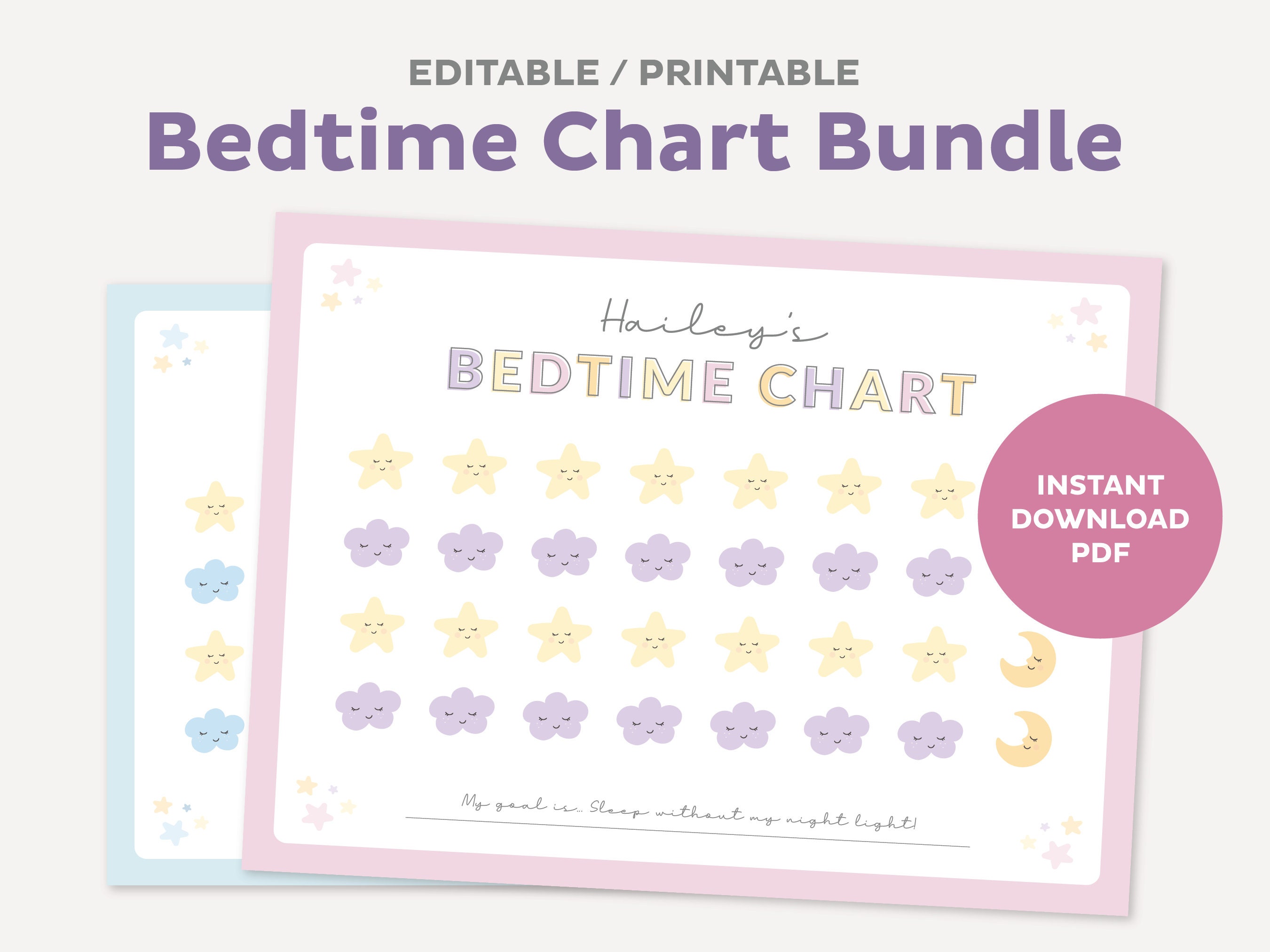 Editable Bedtime Printable Bundle Sleep Sticker Chart - Etsy