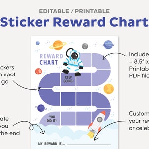 Space Astronaut Reward Chart for Kids, Sticker Reward Chart, Chore ...