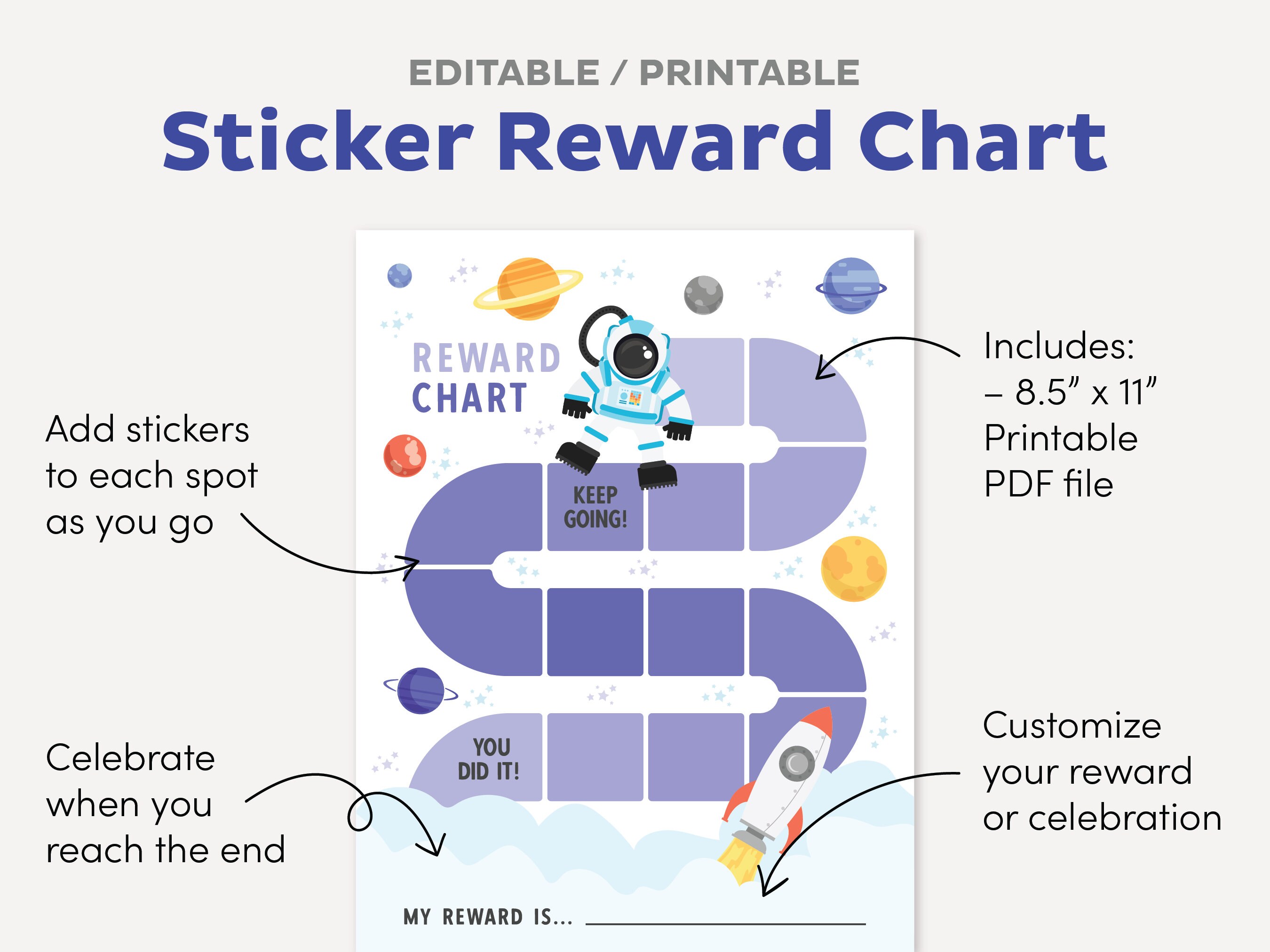 Space Astronaut Reward Chart for Kids, Sticker Reward Chart, Chore ...