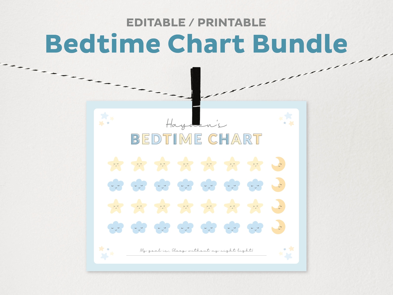 Editable Bedtime Printable Bundle, Sleep Sticker Chart Template, Boys ...