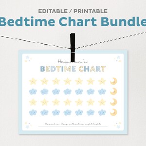 Editable Bedtime Printable Bundle, Sleep Sticker Chart Template, Boys ...