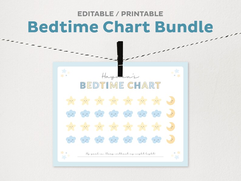 Editable Bedtime Printable Bundle, Sleep Sticker Chart Template, Boys ...