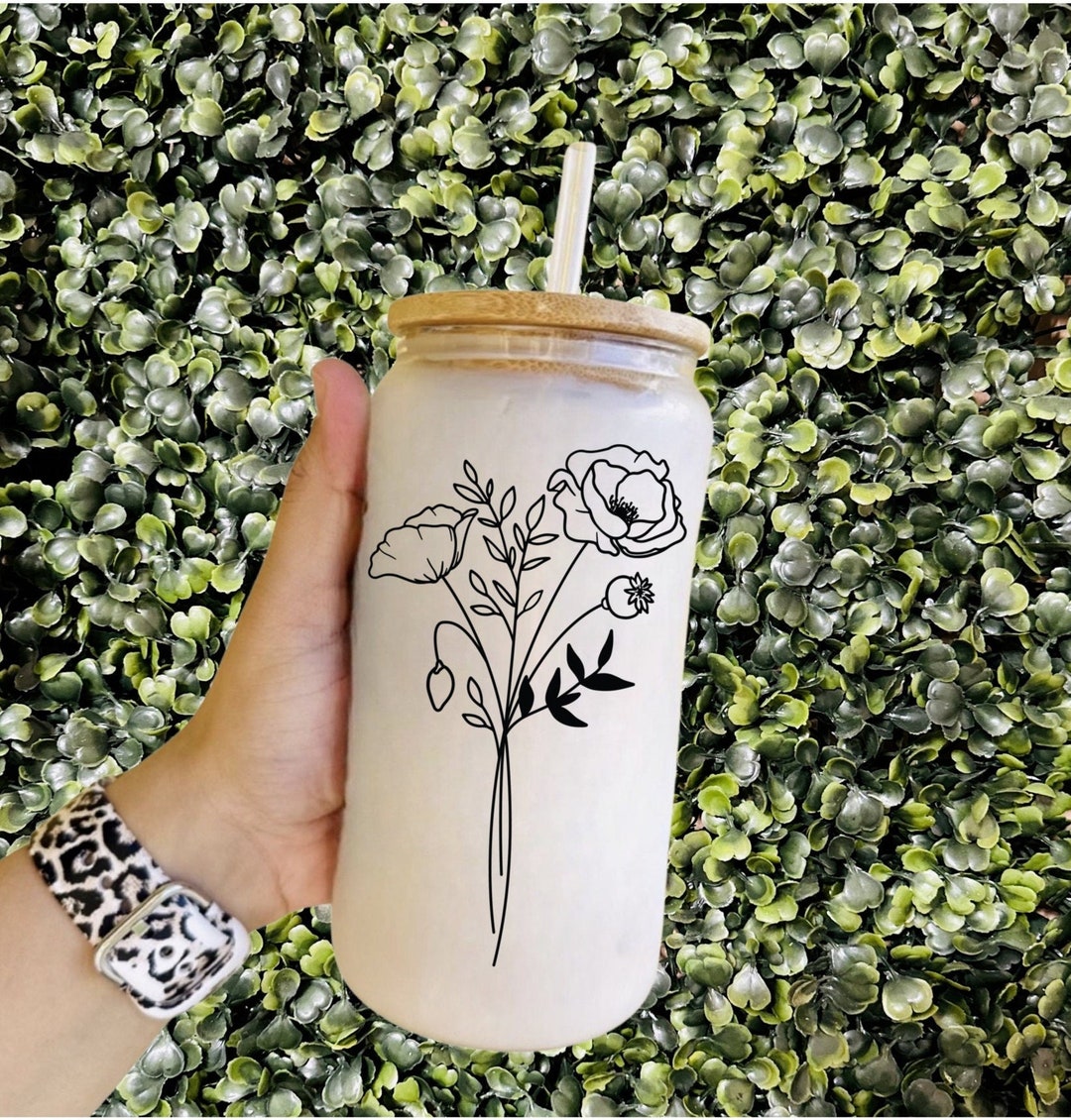 August Birthday Month Gift - Birth Flower Glass - Custom Flower Name ...