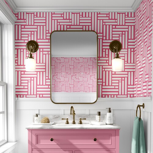 Bright Pink Abstract Stripe Removable Peel and Stick Wallpaper - Etsy