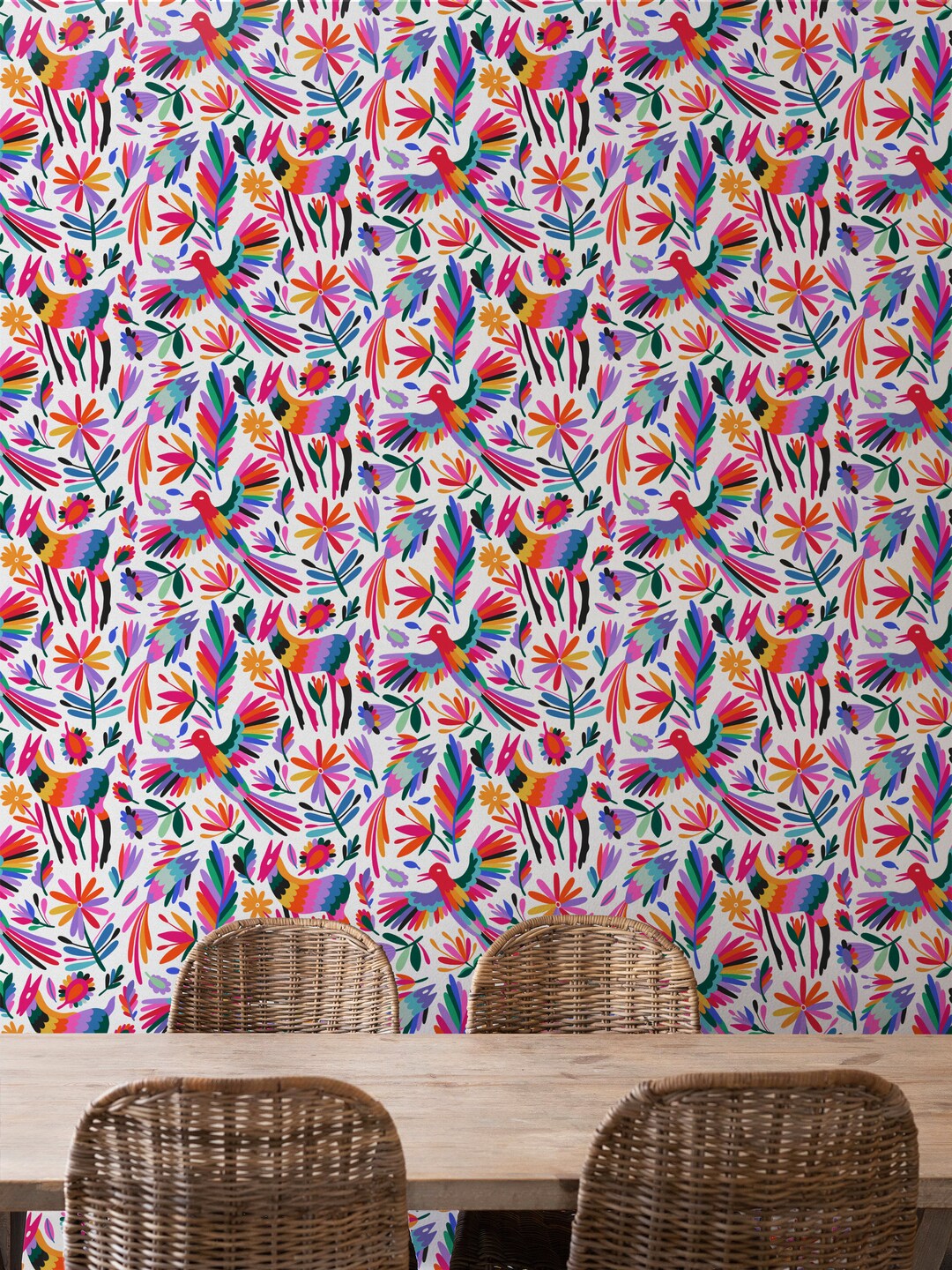 Colorful Otomi Wallpaper: Trendy Peel and Stick Removable Wallcovering ...