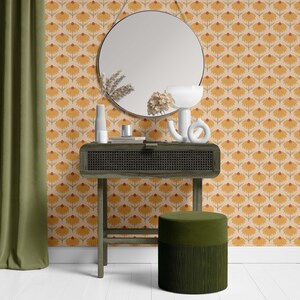 Orange Block Print Boho Floral Wallpaper | Peel and Stick Self-adhesive ...