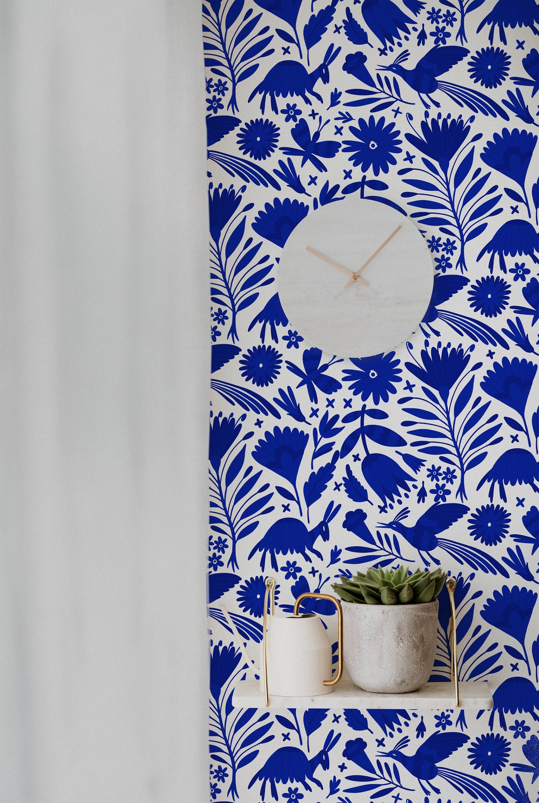 Blue Otomi Wallpaper: Floral Peel and Stick Wallcovering - Etsy
