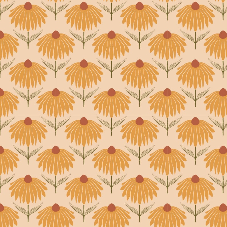 Orange Block Print Boho Floral Wallpaper Peel and Stick - Etsy
